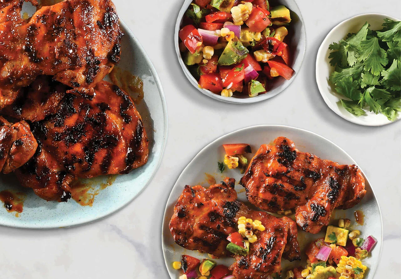 BBQ Whiskey Chicken Thighs with Grilled Corn Salsa | Safeway Canada