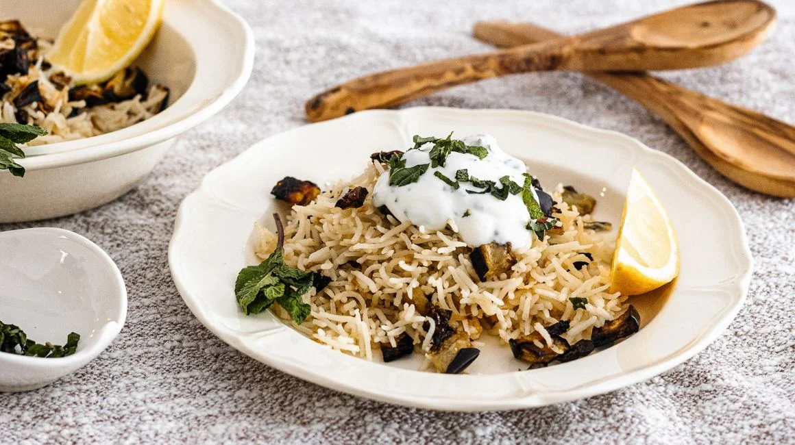Riz pilaf aux aubergines et raïta | IGA
